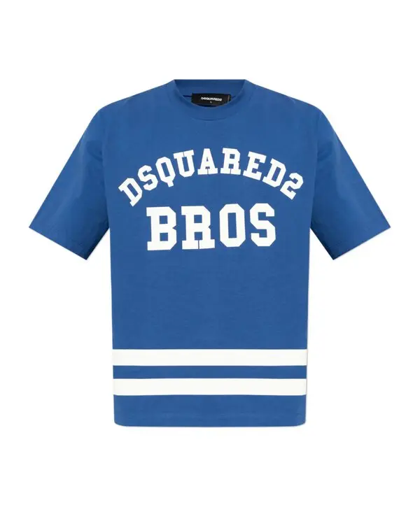 Dsquared2 Logo Printed Striped Crewneck T-shirt - Blue