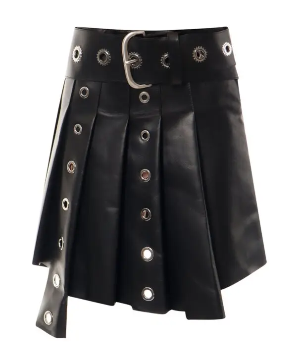 Off-White Eyelet-embellished Belted Mini Skirt - Black