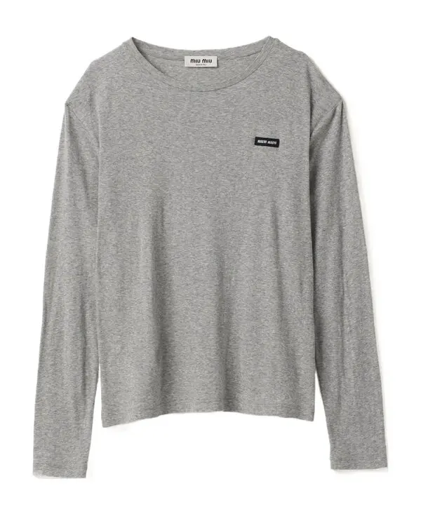 Miu Miu Long-sleeved Ribbed Jersey T-shirt - Grey