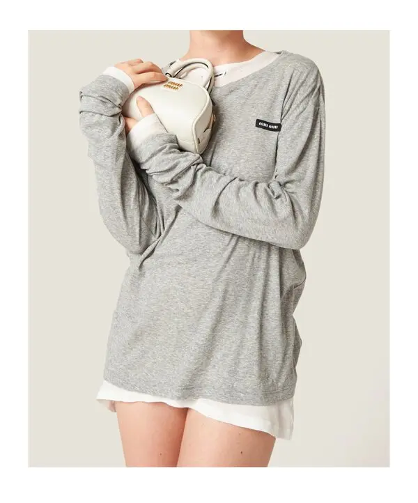 Miu Miu Long-sleeved Ribbed Jersey T-shirt