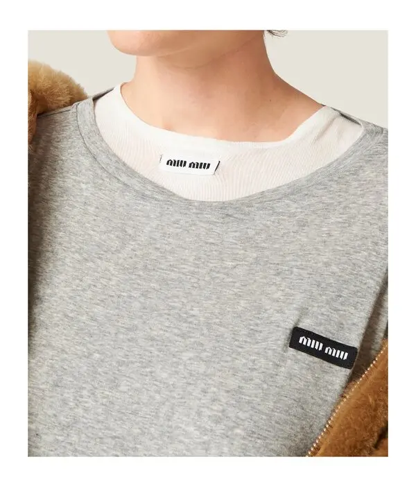 Miu Miu Long-sleeved Ribbed Jersey T-shirt