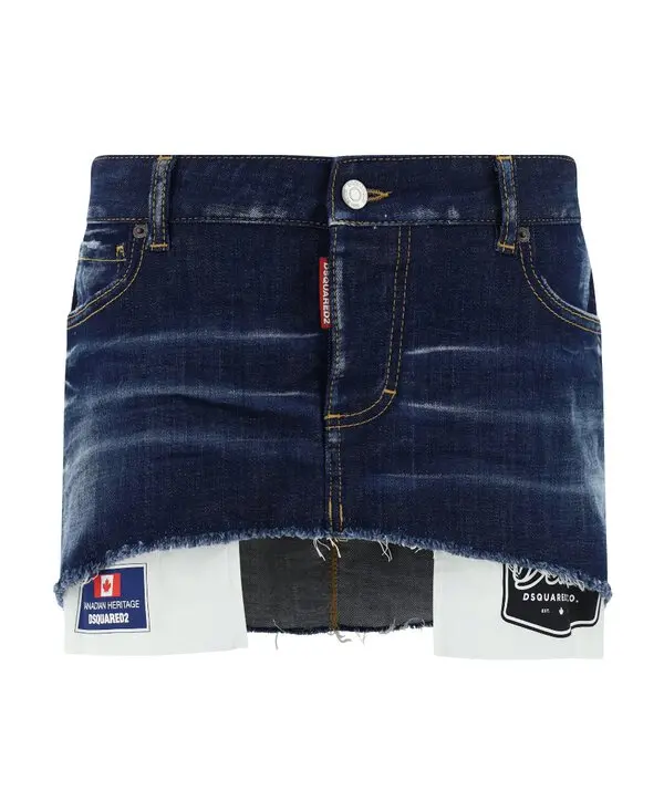 Dsquared2 Frayed Hem Mini Denim Skirt - Black