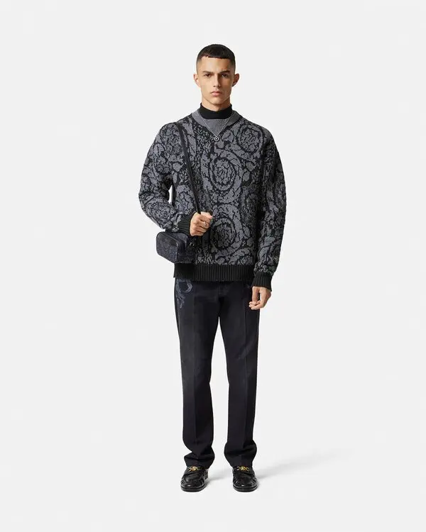 Versace Barocco-intarsia Crewneck Jumper