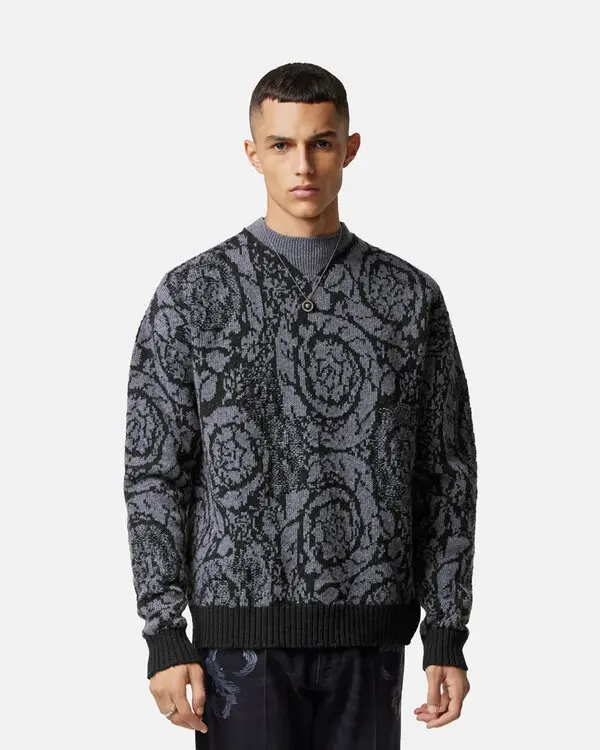 Versace Barocco-intarsia Crewneck Jumper