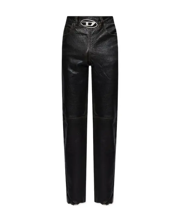 DIESEL® P-kooman Logo Plaque Leather Trousers - Black