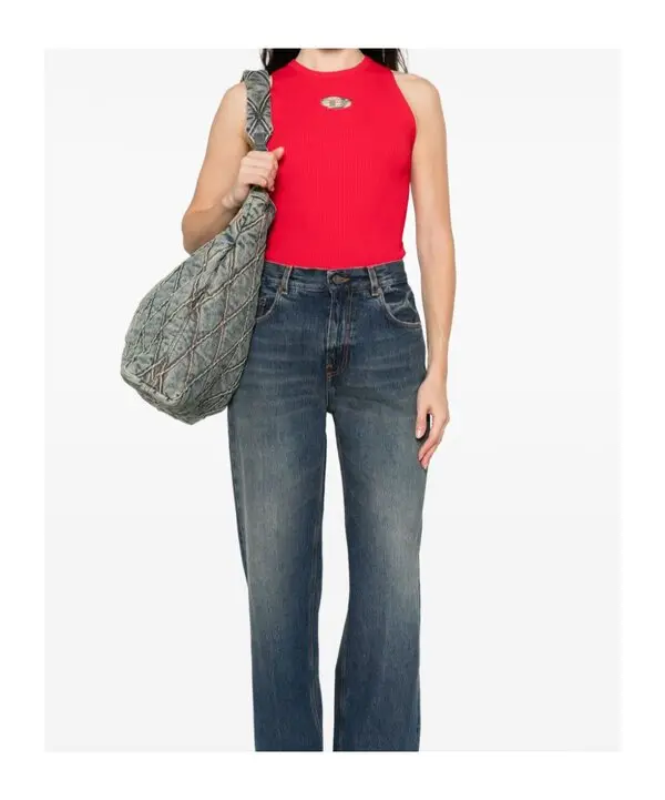 DIESEL® M-caddix Logo Plaque Ribbed-knit Top