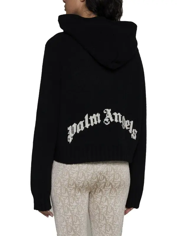 Palm Angels Logo Embroidered Knitted Hoodie