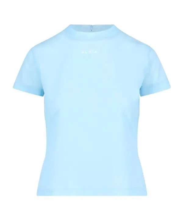 Alaïa Rubberised-logo Mesh T-shirt - Blue
