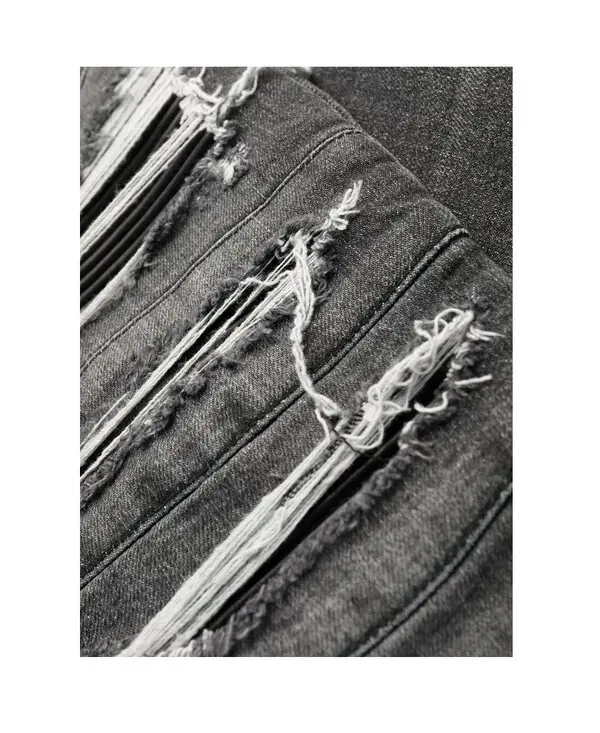 Balmain Slim-cut Ripped Cotton Jeans With Synthetic Leather Panels