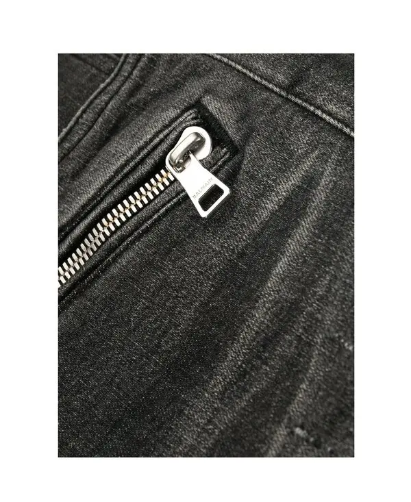 Balmain Slim-cut Ripped Cotton Jeans With Synthetic Leather Panels