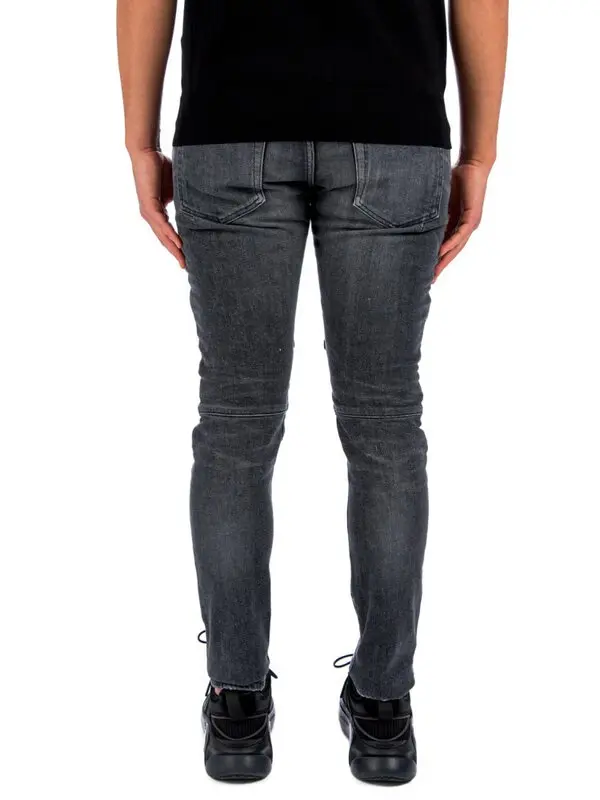 Balmain Slim-cut Ripped Cotton Jeans With Synthetic Leather Panels