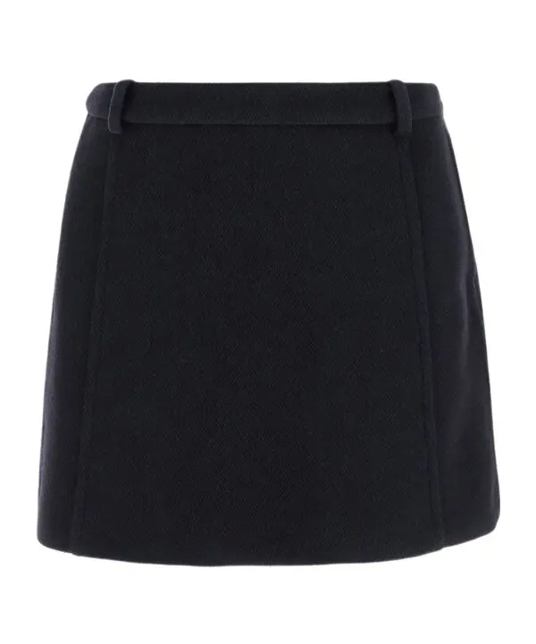 JIL SANDER Belted Wool Mini Skirt - Navy