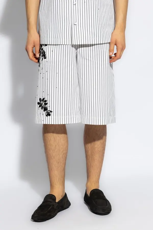 Dolce & Gabbana Dolce Gabbana Floral-detail Striped Drawstring Shorts