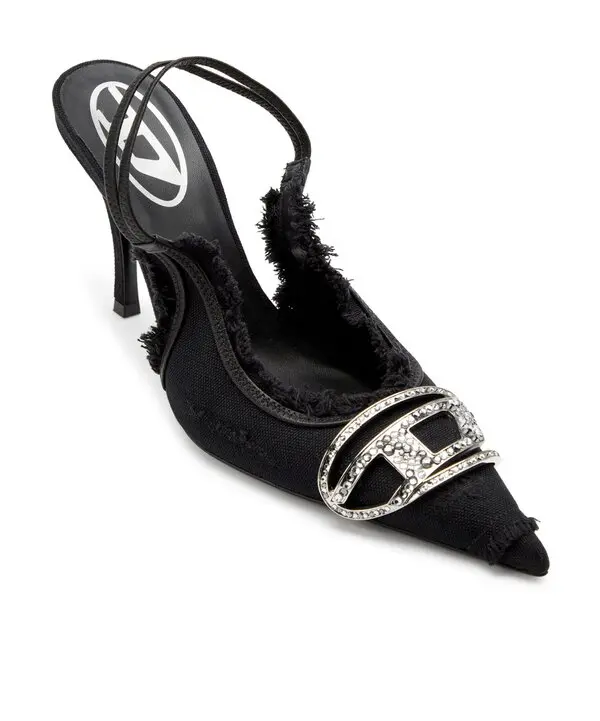 DIESEL® D-venus Sb Logo Plaque Frayed Slingback Pumps