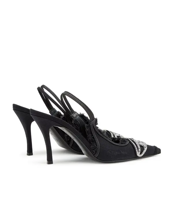 DIESEL® D-venus Sb Logo Plaque Frayed Slingback Pumps