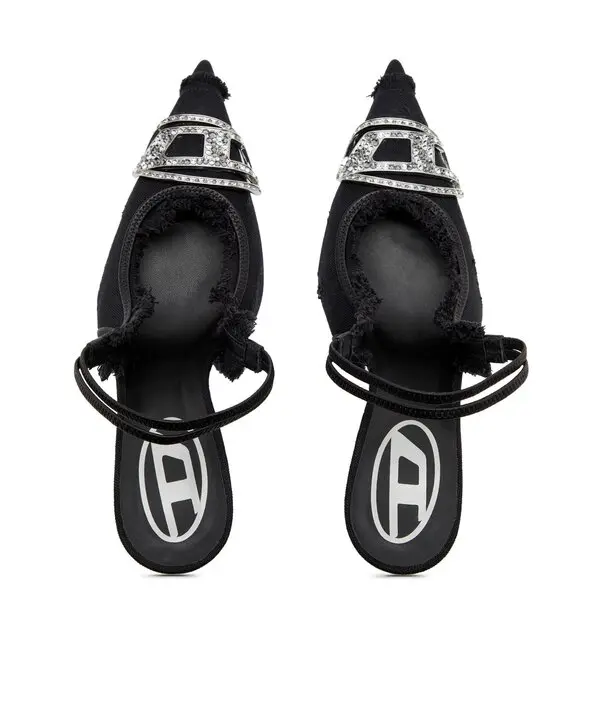 DIESEL® D-venus Sb Logo Plaque Frayed Slingback Pumps