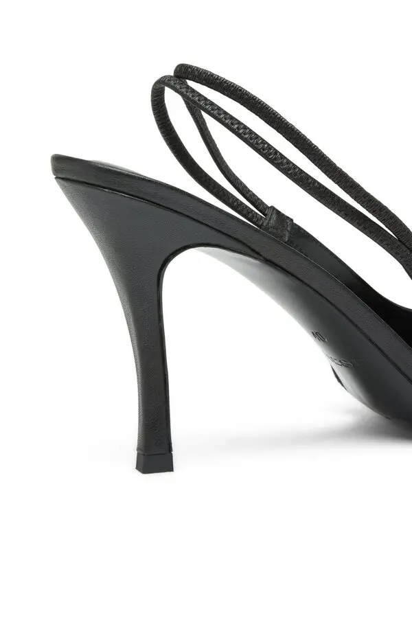 DIESEL® D-venus Sb Logo Plaque Frayed Slingback Pumps