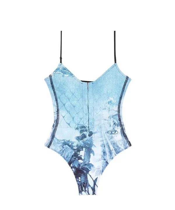 DIESEL® T-lye-n1 Graphic Printed Distressed Bodysuit - Blue