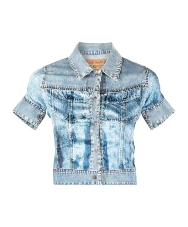 DIESEL® Bleached Cropped Denim Shirt - Blue