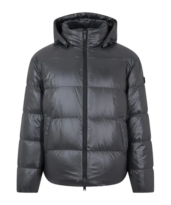 Moose Knuckles Glossy Hooded Jacket With Topstitching Details - Black