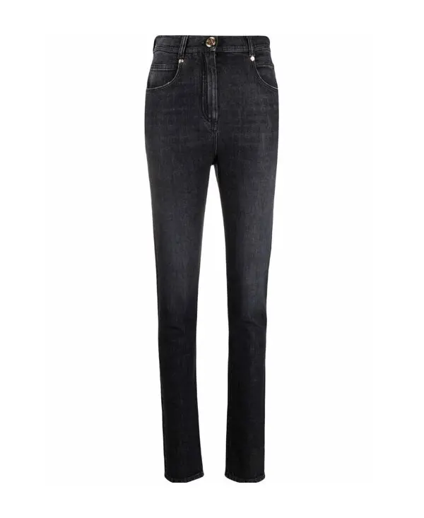 Balmain High-waisted Button-detail Denim Jeans - Black