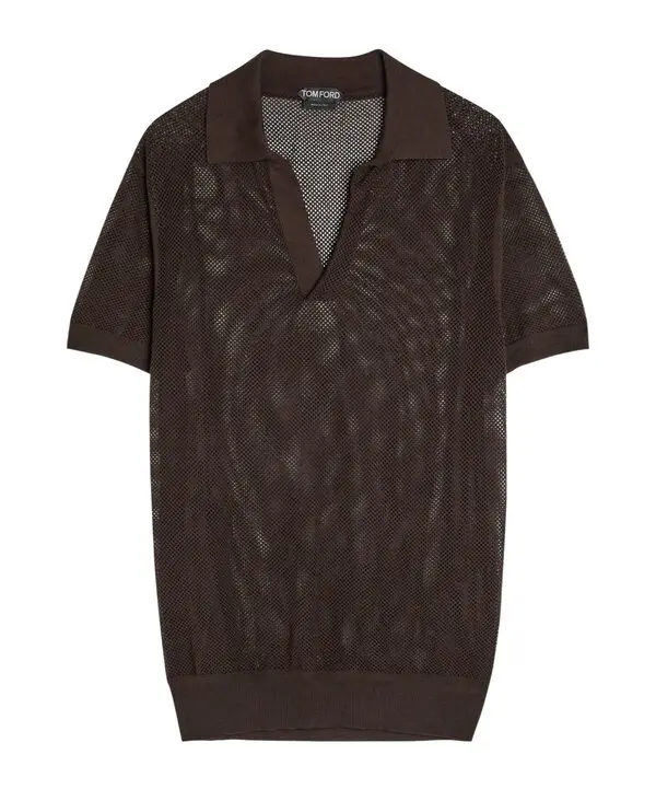 TOM FORD Mesh Knit Polo Top - Black