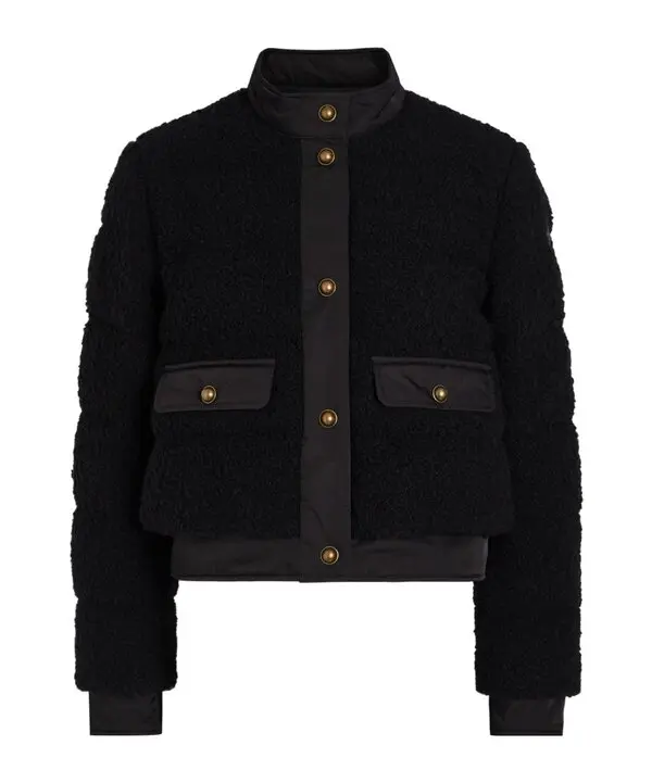 Moncler Stand-collar Short Plush Patchwork Coat
