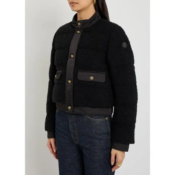 Moncler Stand-collar Short Plush Patchwork Coat