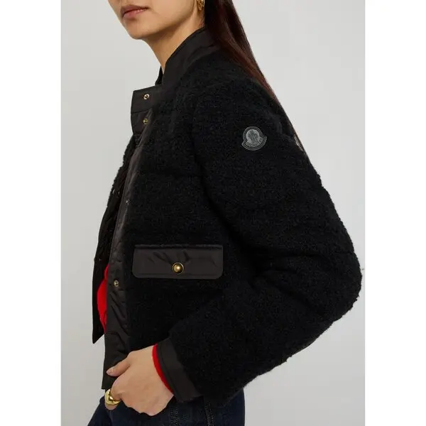 Moncler Stand-collar Short Plush Patchwork Coat
