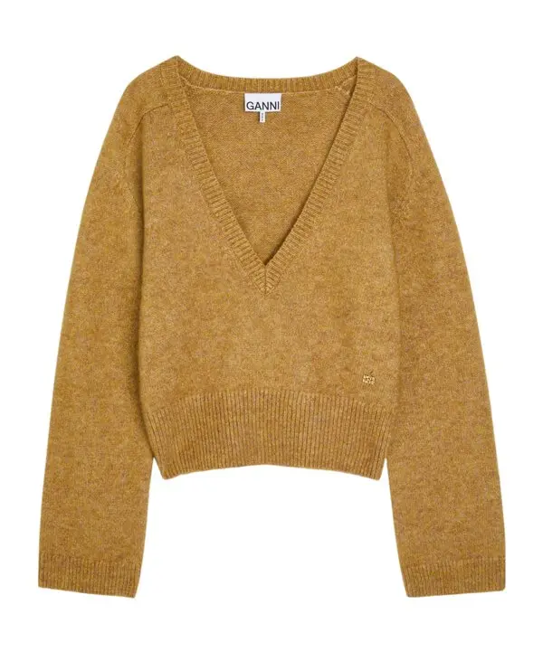GANNI Wool Knitted Sweater - Brown