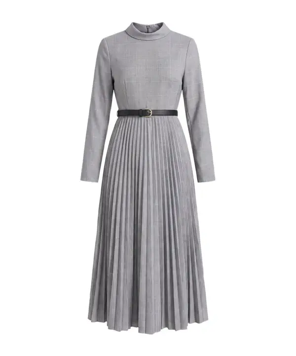 SELF-PORTRAIT Grey Check Pleated Midi Dress