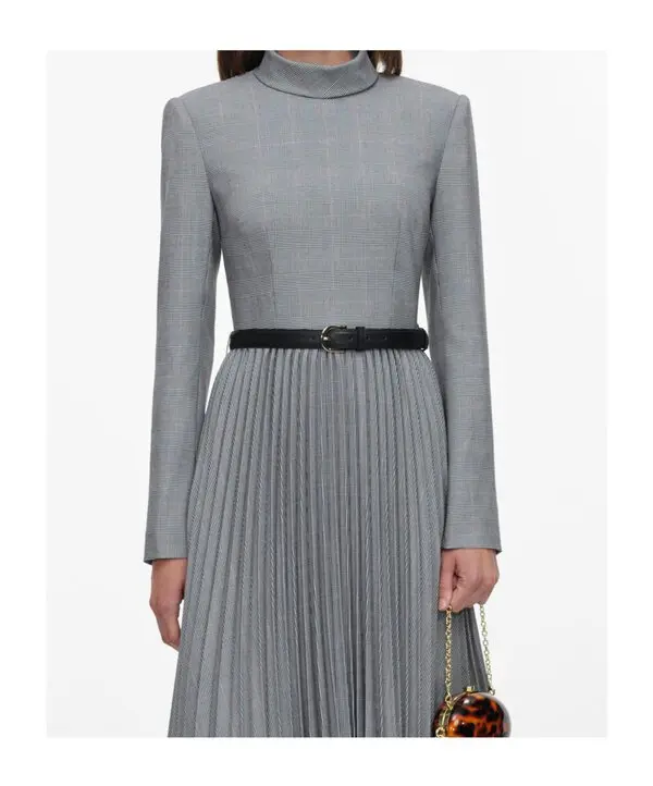 SELF-PORTRAIT Grey Check Pleated Midi Dress