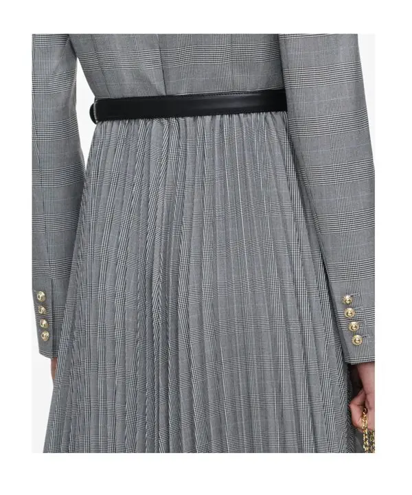 SELF-PORTRAIT Grey Check Pleated Midi Dress