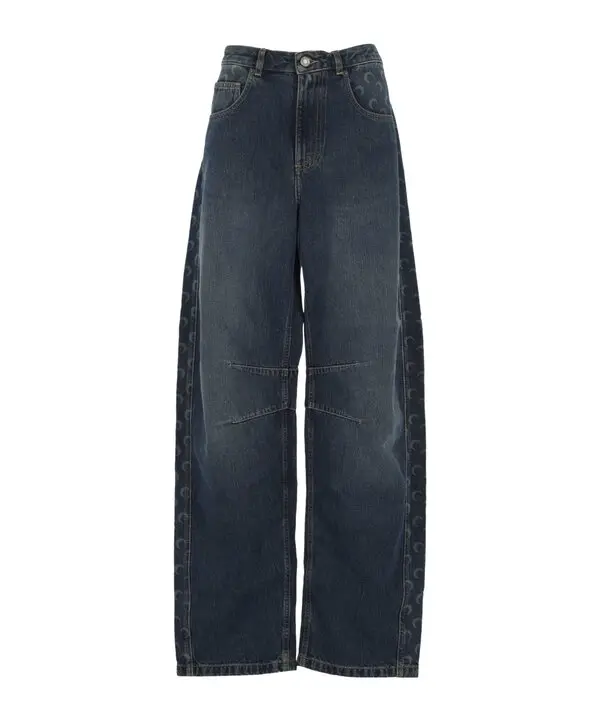 MARINE SERRE Washed Denim Barrel-leg Jeans - Black