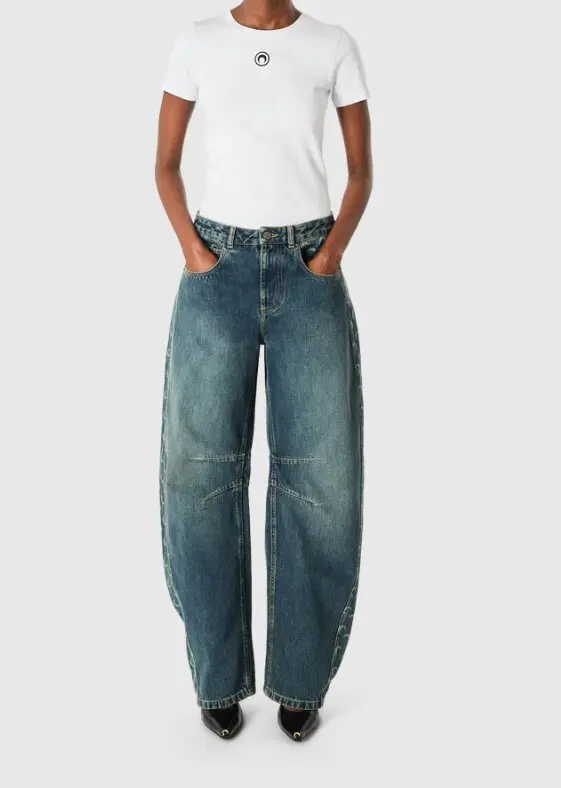 MARINE SERRE Washed Denim Barrel-leg Jeans