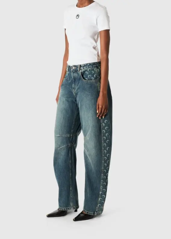 MARINE SERRE Washed Denim Barrel-leg Jeans