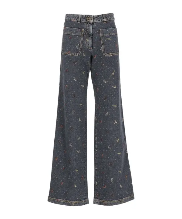 Etro All-over Print Wide-leg Jeans - Black