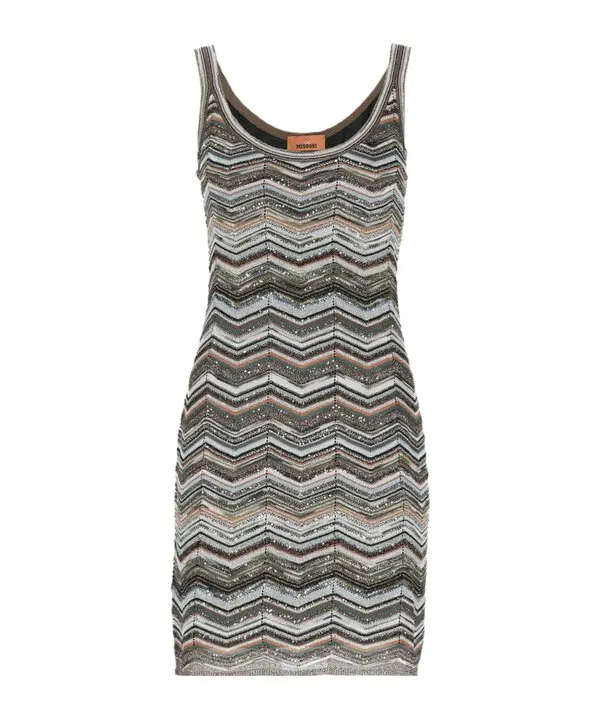 Missoni Chevron Knit Sleeveless Knitted Dress - Gray