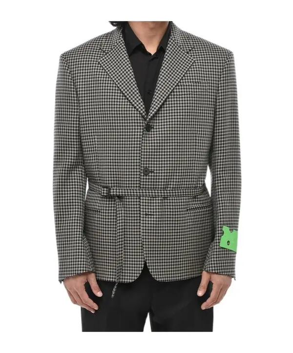 Off-White Houndstooth-pattern Belted Blazer - Multicolor