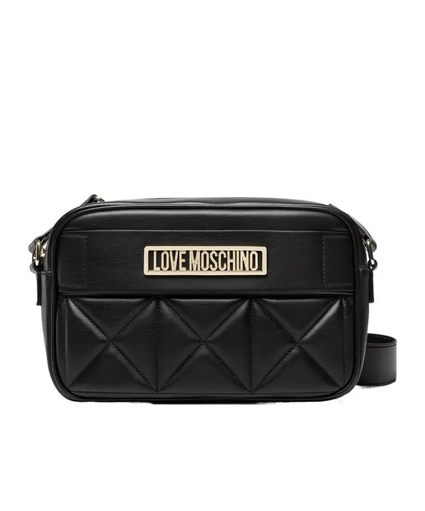 Moschino Quilted Logo Plaque Crossbody Bag - Black