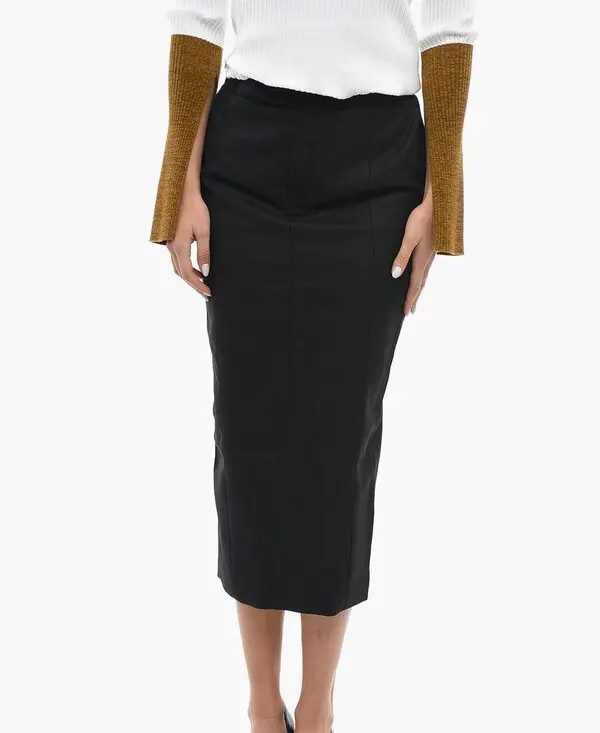 ANOUKI Rear-slit Pencil Midi Skirt - Black