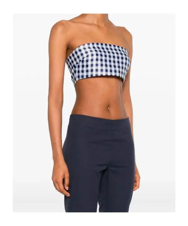 SELF-PORTRAIT Plaid Strapless Top