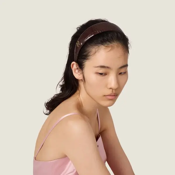 Miu Miu Crocodile Embossed Calfskin Headband
