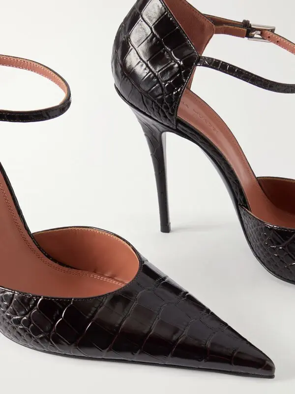 Amina Muaddi Croc-effect Leather Mary Jane Pumps