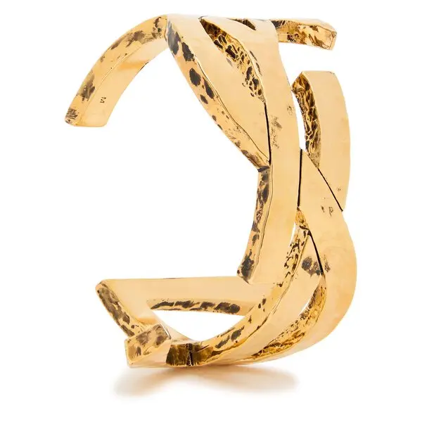 Saint Laurent Hammered Gold Open Cuff Bracelet