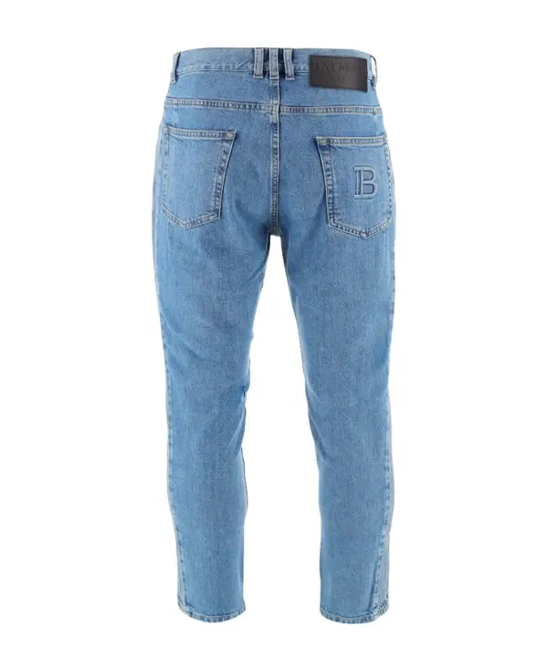 Balmain Embossed-logo Slim-cut Cropped Jeans