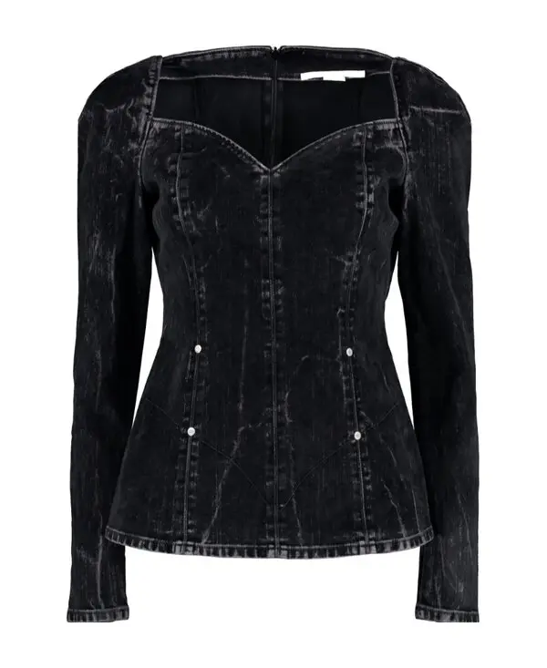 Stella McCartney Long-sleeved Velvet Denim Top - Black
