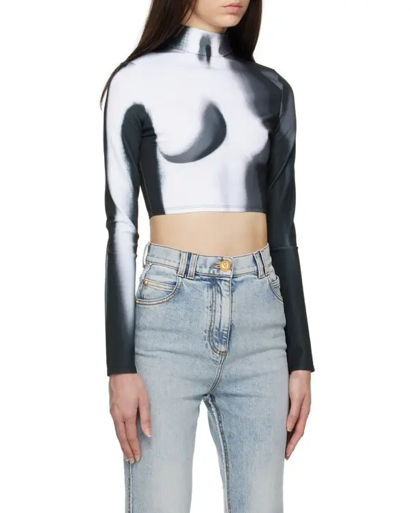 Balmain Jersey Crop Top With Body Print