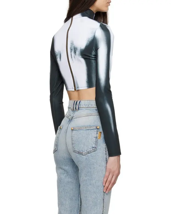 Balmain Jersey Crop Top With Body Print