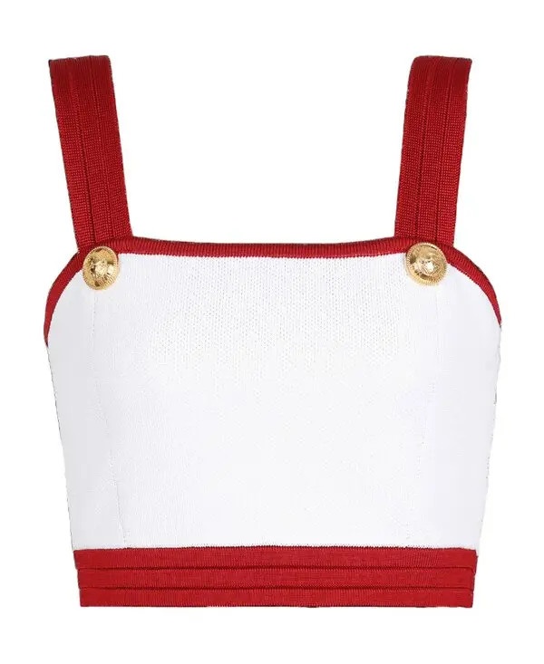 Balmain Knit Crop Top With Gold-tone Buttons